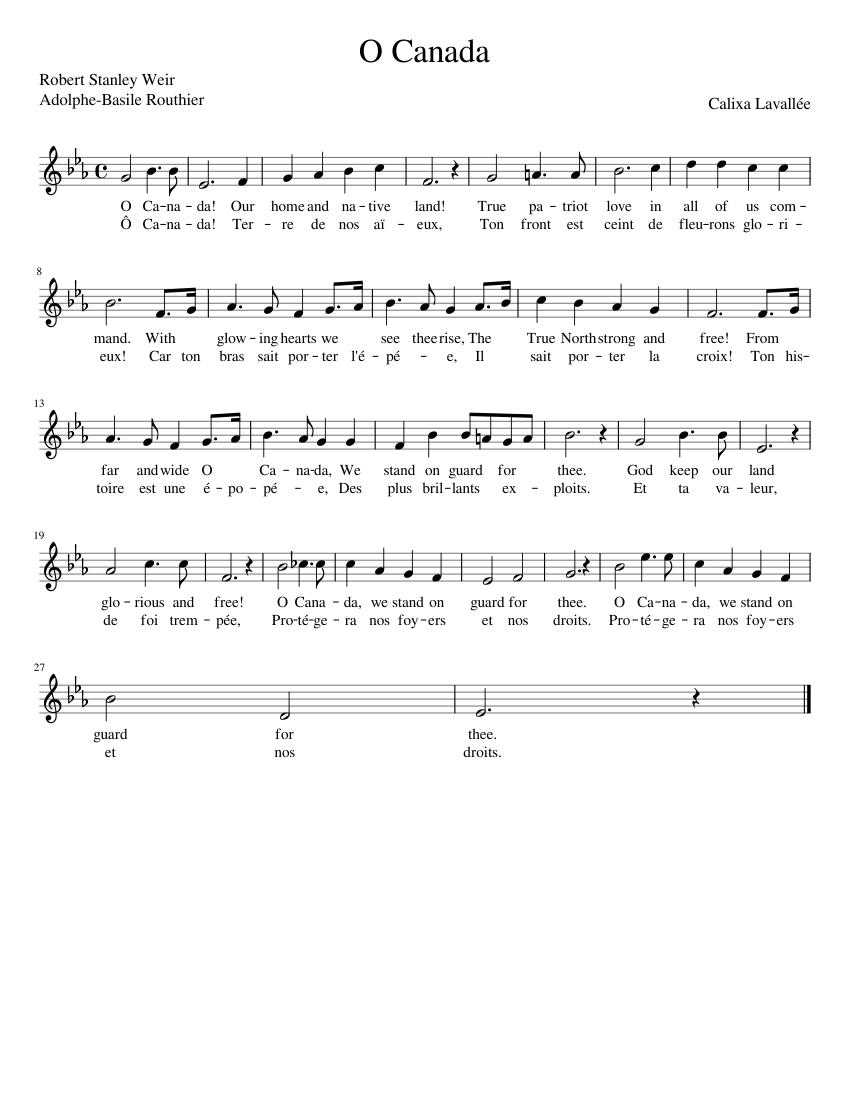 O Canada Sheet Music for Piano (Solo) Easy | MuseScore.com