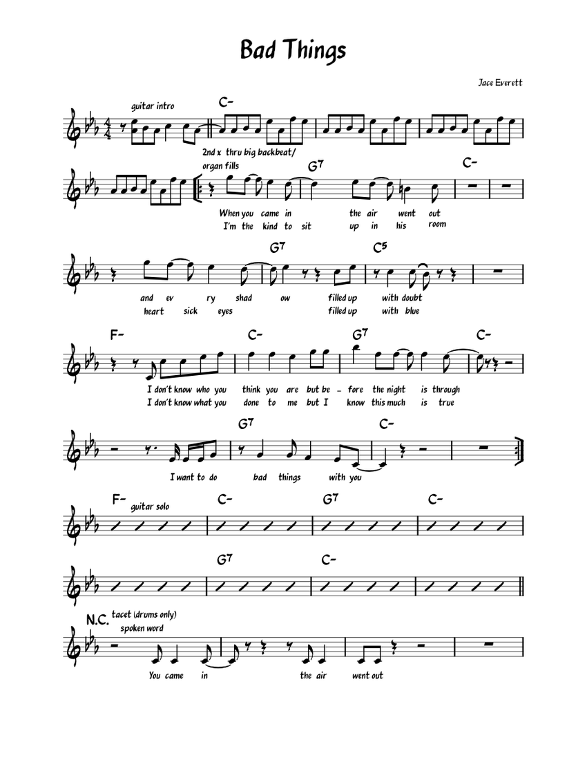 Bad Things lead sheet Sheet Music with Chords for Piano (Solo) Easy ...