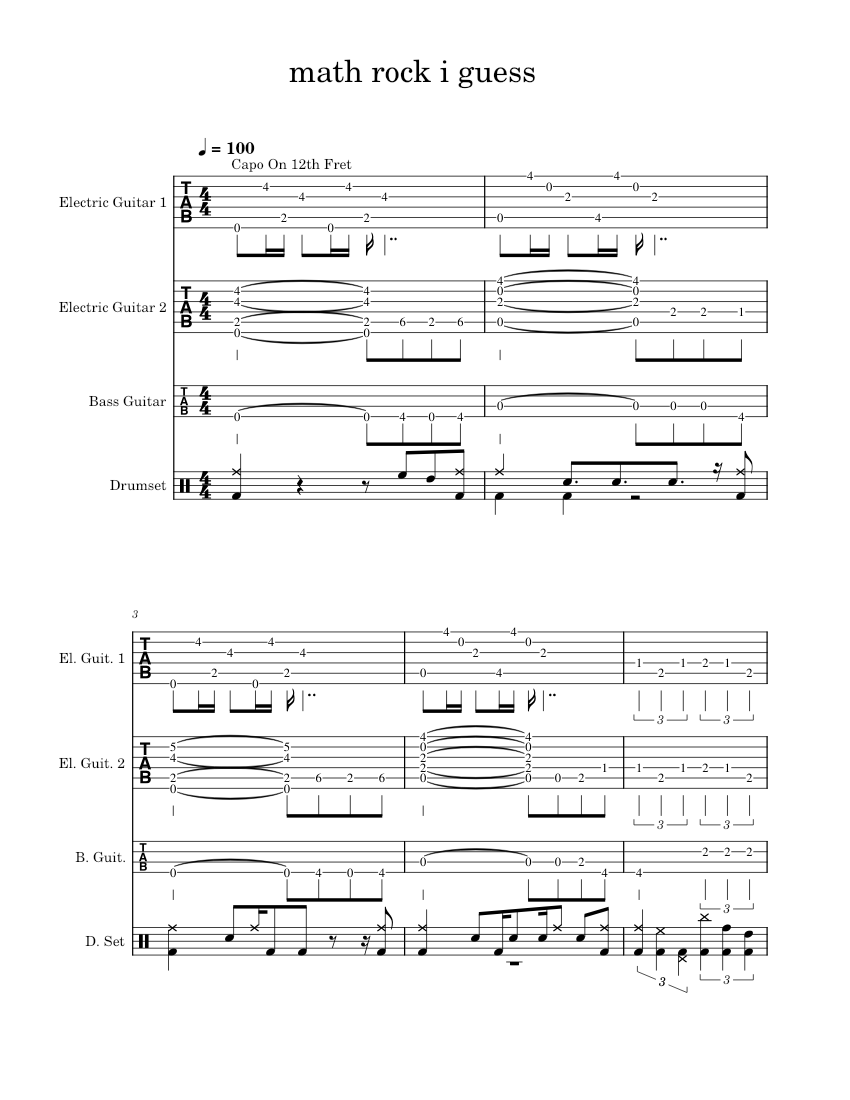 math rock i guess Sheet Music for Guitar, Bass guitar, Drum group ...