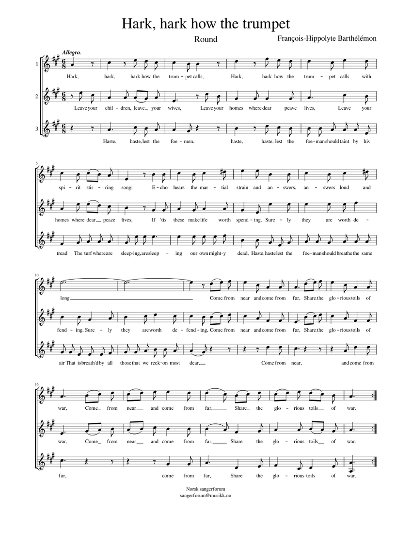 Hark, hark how the trumpet Sheet music for Vocals (Choral) | Musescore.com