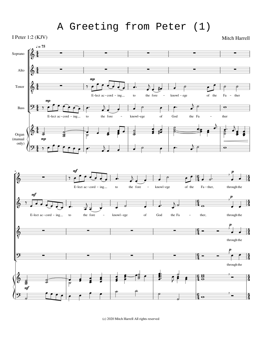 A Greeting from Peter (1) Sheet music for Piano, Soprano, Alto, Tenor ...