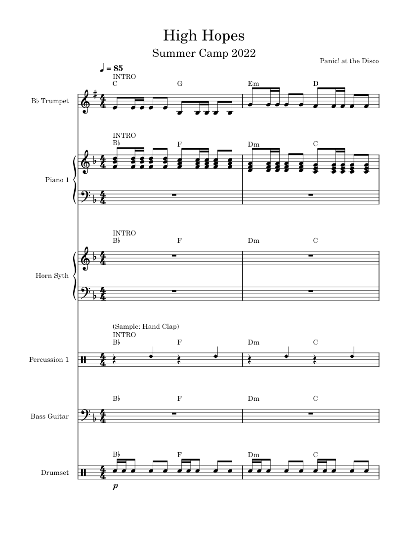 High hopes – Panic! At the Disco High Hopes Full Score Sheet music for ...