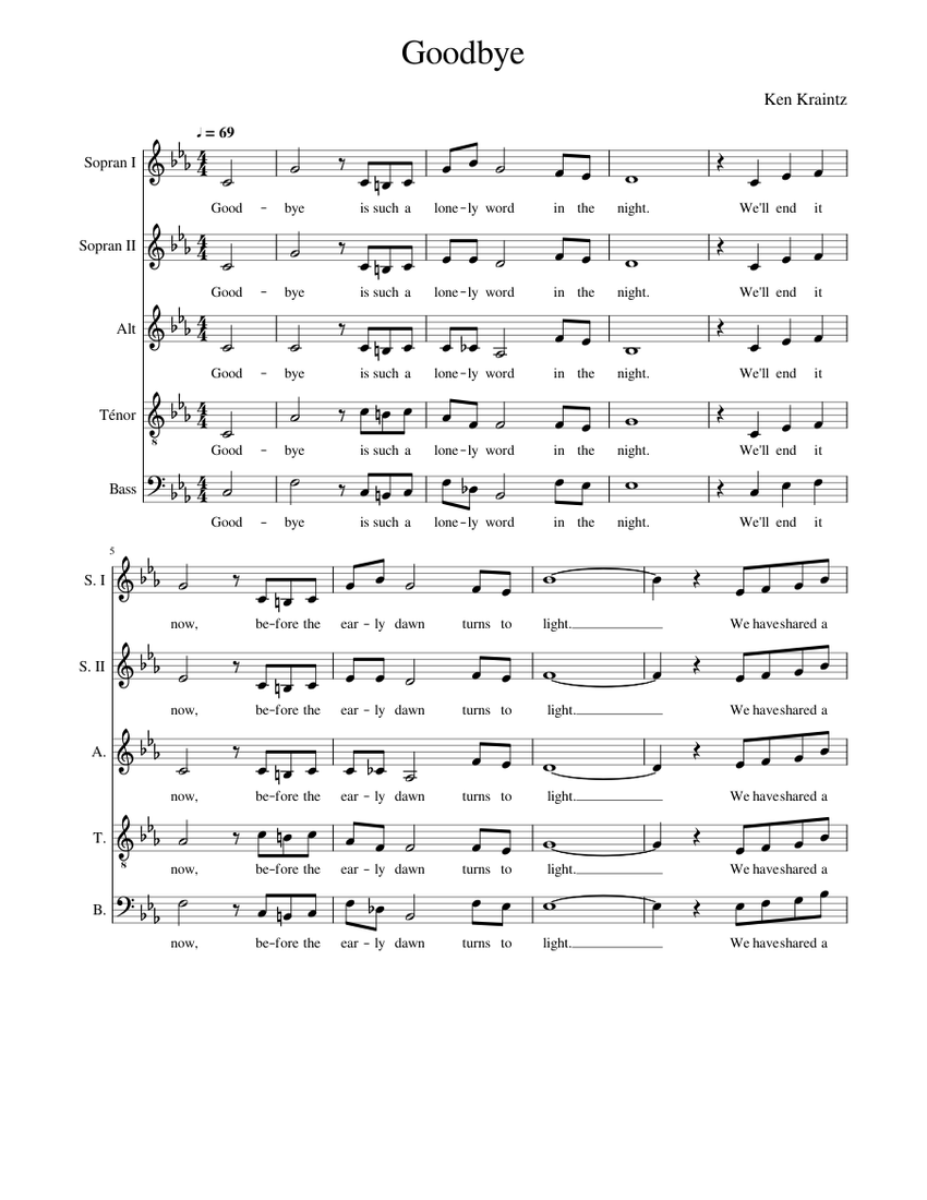 Goodbye, Ken Kraintz Sheet music for Soprano, Alto, Tenor, Bass voice ...