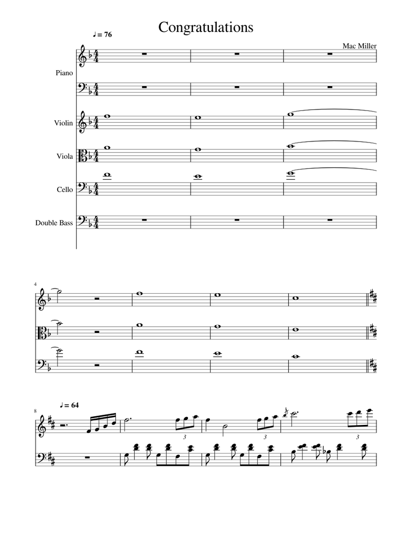 Congratulations - Mac Miller Sheet Music for Piano, Contrabass, Violin ...