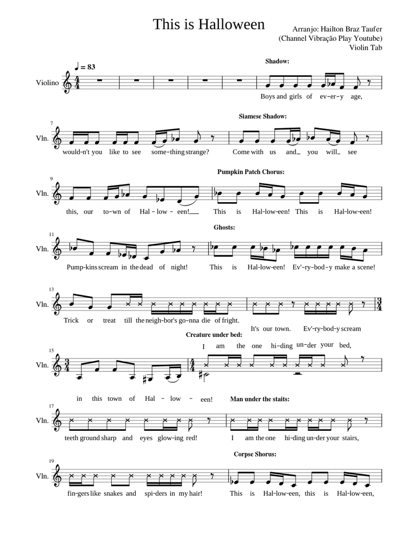 This is Halloween (Violin Tab Channel Vibração Play Youtube) Sheet ...