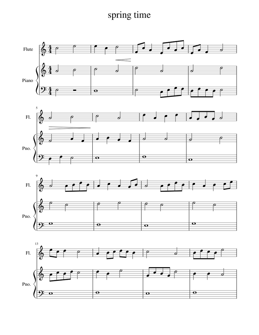 spring_time Sheet music for Piano, Flute (Solo) | Musescore.com