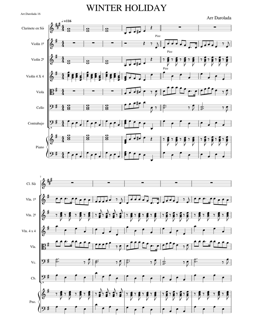 WINTER HOLIDAY Sheet music for Piano, Clarinet in b-flat, Contrabass ...