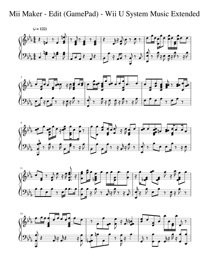 Mii Maker - Edit (GamePad) - Wii U System Music Extended Sheet Music ...