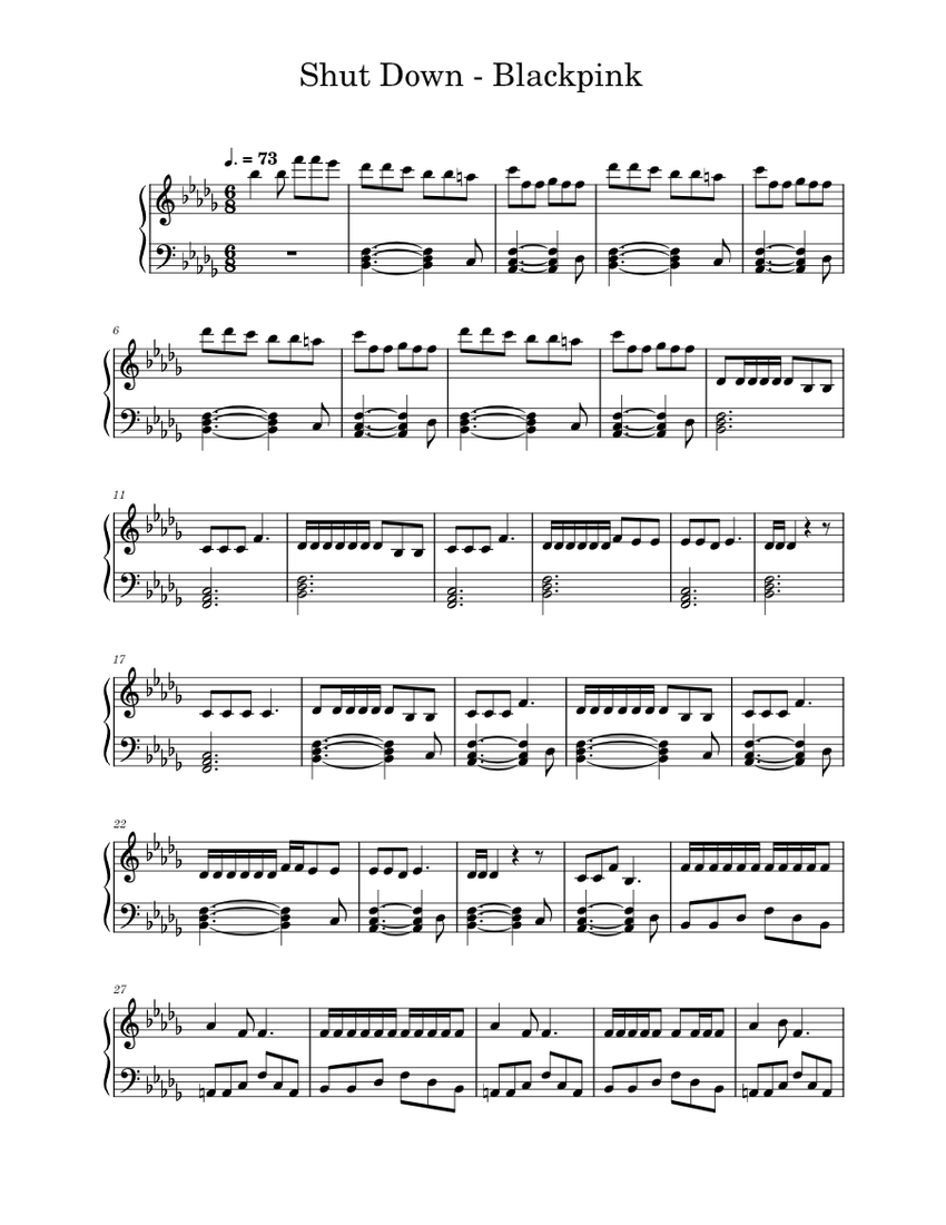 Shut Down – BLACKPINK Sheet Music for Piano (Solo) easy | MuseScore.com