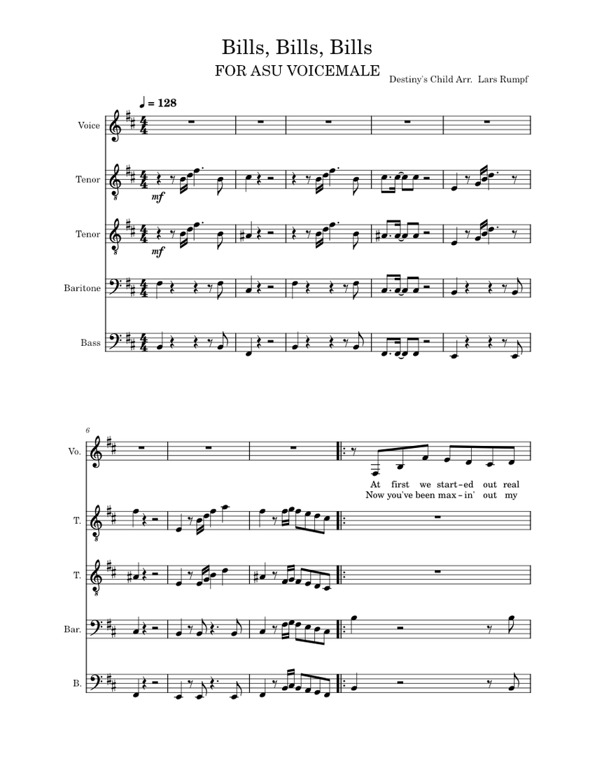 Bills bills bills – Destiny's Child FOR ASU VOICEMALE Sheet Music for ...