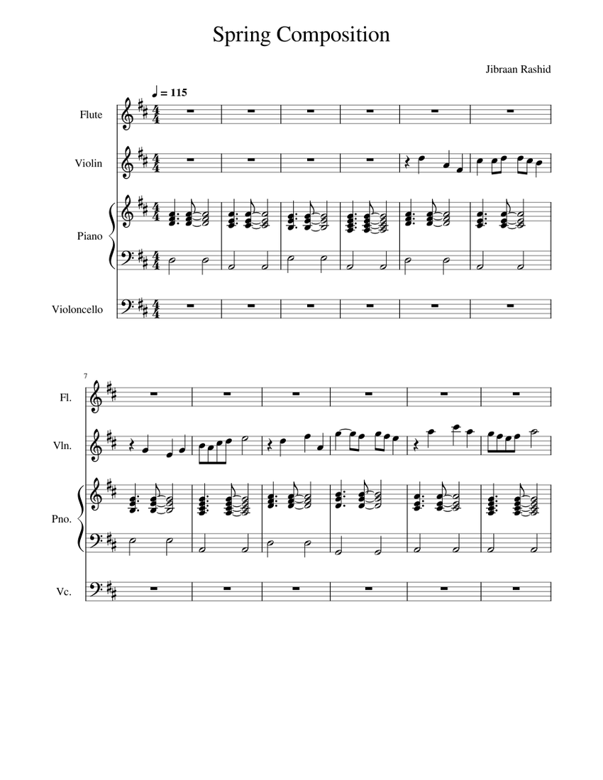 Spring Composition Sheet music for Piano, Flute, Violin, Cello (Mixed ...