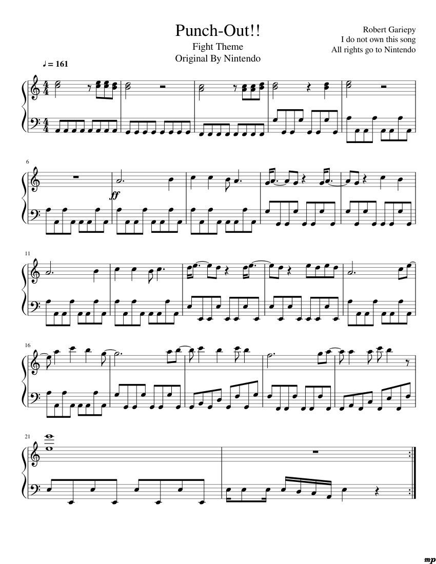 Punch-Out!! Sheet Music for Piano (Chamber Orchestra) Easy | MuseScore.com