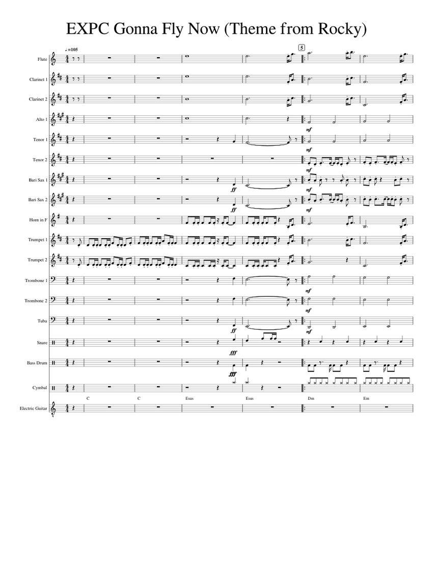 修正版Gonna_Fly_Now_C Sheet Music with Chords for Tuba, Trombone tenor ...
