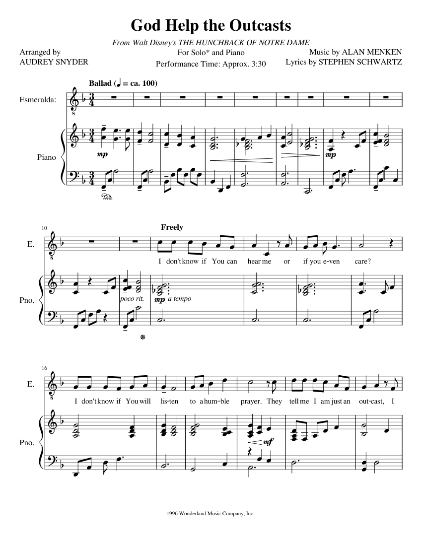 God Help the Outcasts Sheet Music for Piano (Piano-Voice) | MuseScore.com