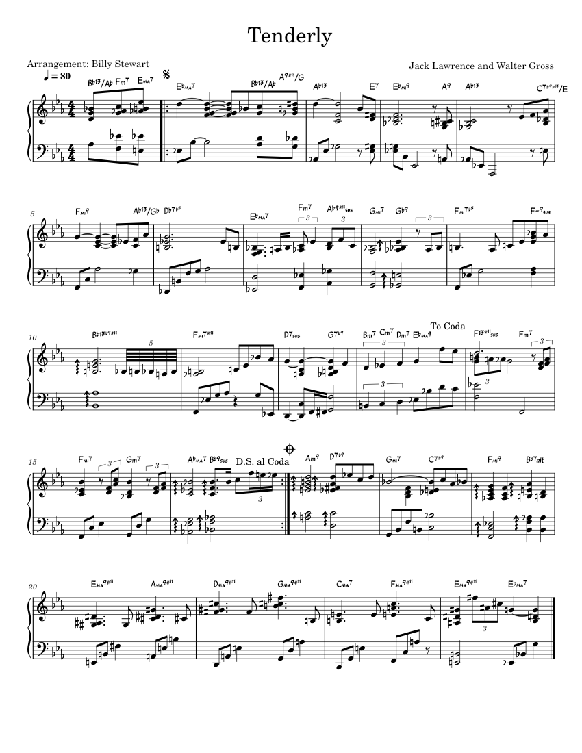 Tenderly-Reharmonized-Walter Gross Sheet Music with Chords for Piano ...