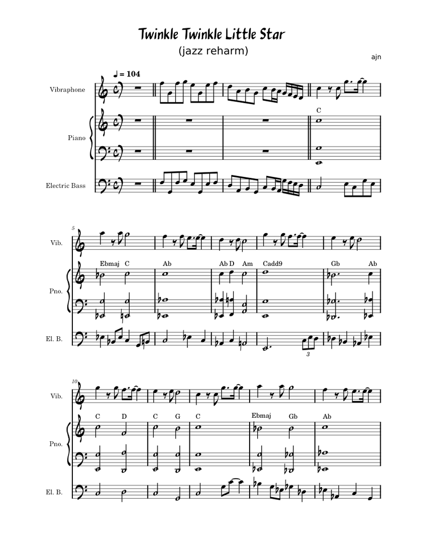 Twinkle_Twinkle_Little_Star Sheet music for Piano, Vibraphone, Bass ...