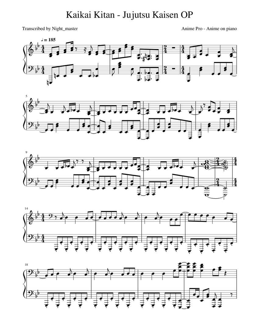 Kaikai Kitan - Jujutsu Kaisen OP｜Eve (piano) Sheet Music for Piano ...