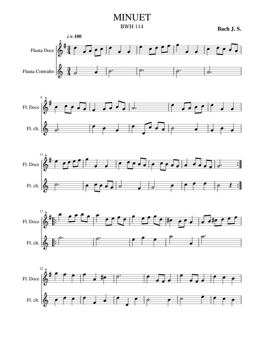 Minuet in G major, BWV Anh.114 – Johann Sebastian Bach Sheet Music for ...