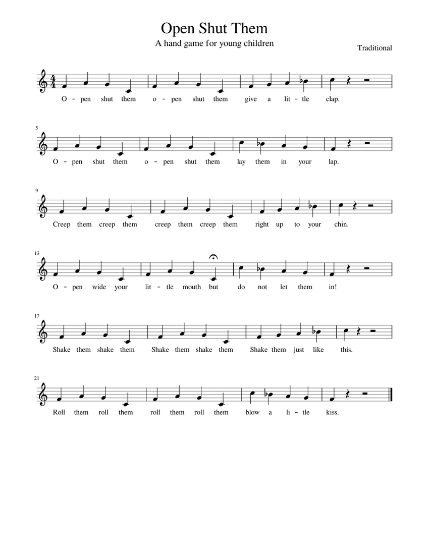 Open Shut Them Sheet Music for Xylophone (Solo) | MuseScore.com