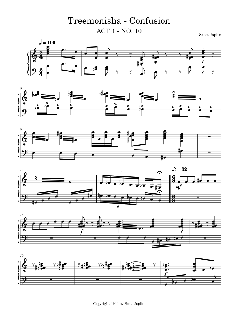 Treemonisha - Confusion (ACT 1 - NO. 10) by Scott Joplin (1911) Sheet ...