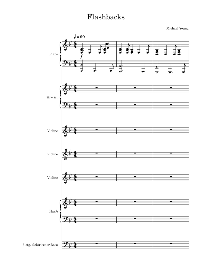 Flashbacks – Michael Young Sheet music for Piano, Violin, Bass guitar ...