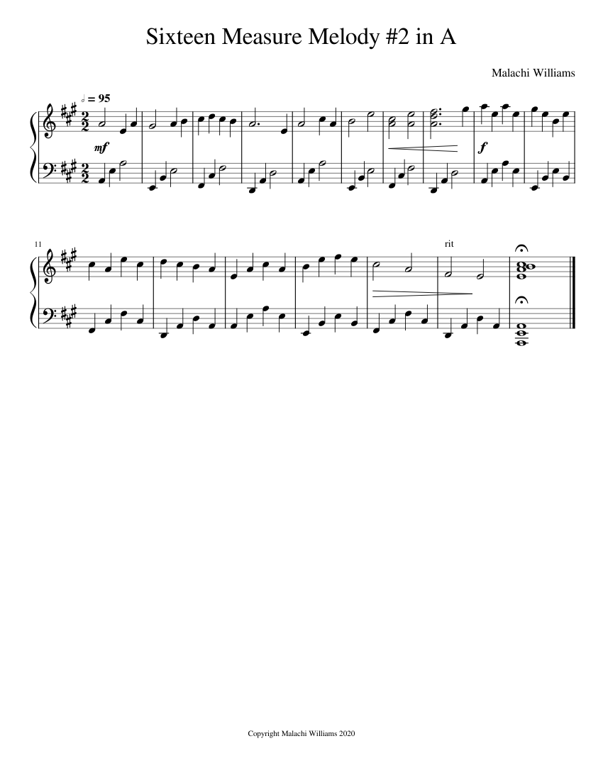 Sixteen Measure Melody #2 in A Sheet music for Piano (Solo) Easy ...
