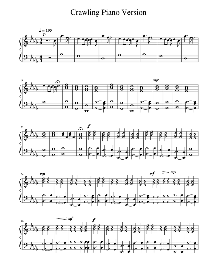 Crawling Piano Version Sheet music for Piano (Solo) Easy | Musescore.com