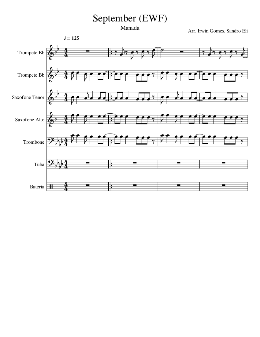 September EWF Sheet Music for Trombone, Tuba, Saxophone alto, Saxophone ...