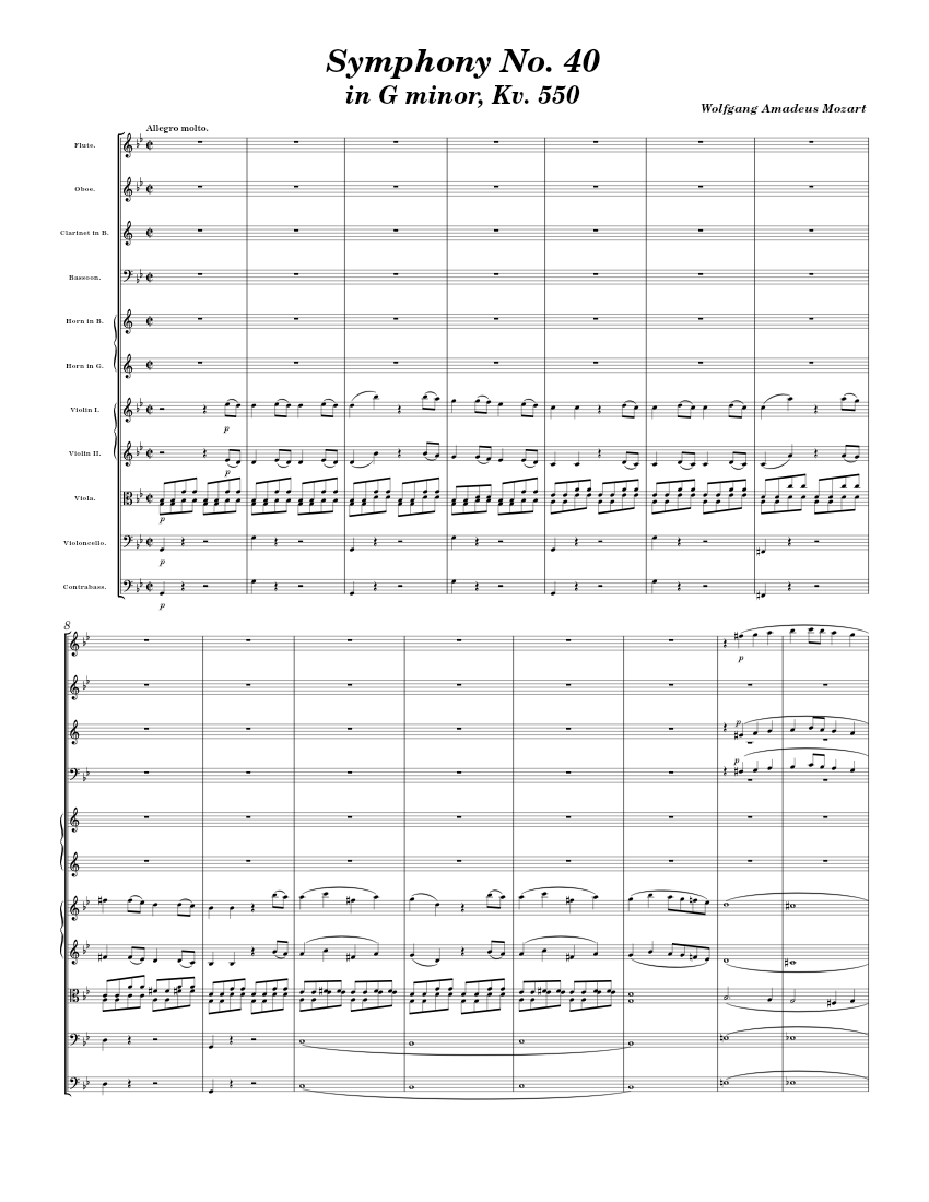 Symphony No.40 (Movement I) – W.A Mozart Sheet Music for Flute, Oboe, Clarinet in b-flat ...