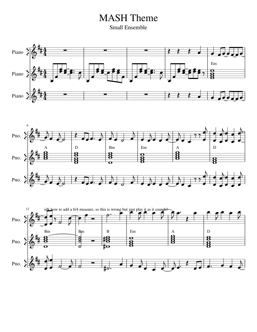 MASH Theme Sheet Music for Piano (Mixed Trio) | MuseScore.com