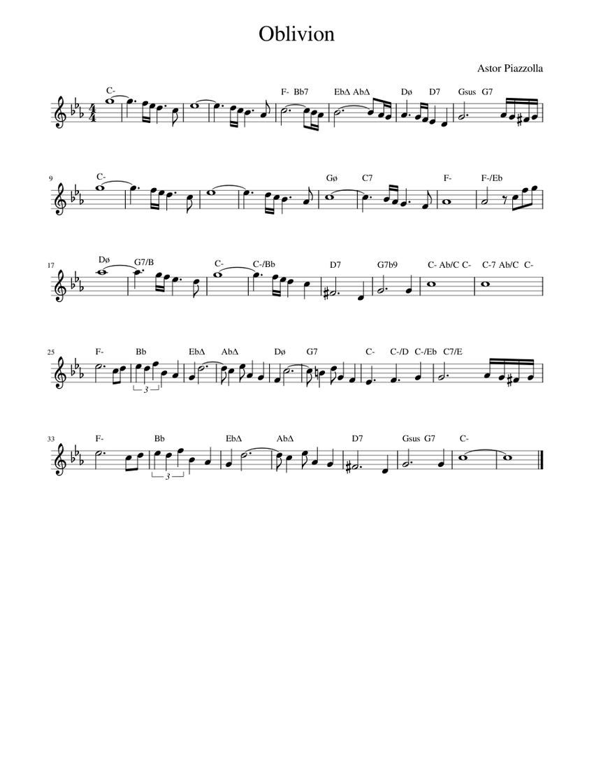Oblivion (Astor Piazzolla) Sheet Music for Piano (Solo) Easy ...