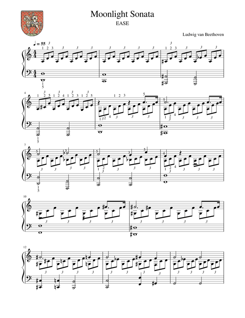 Moonlight Sonata Beethoven ease Sheet Music for Piano (Solo) Easy ...