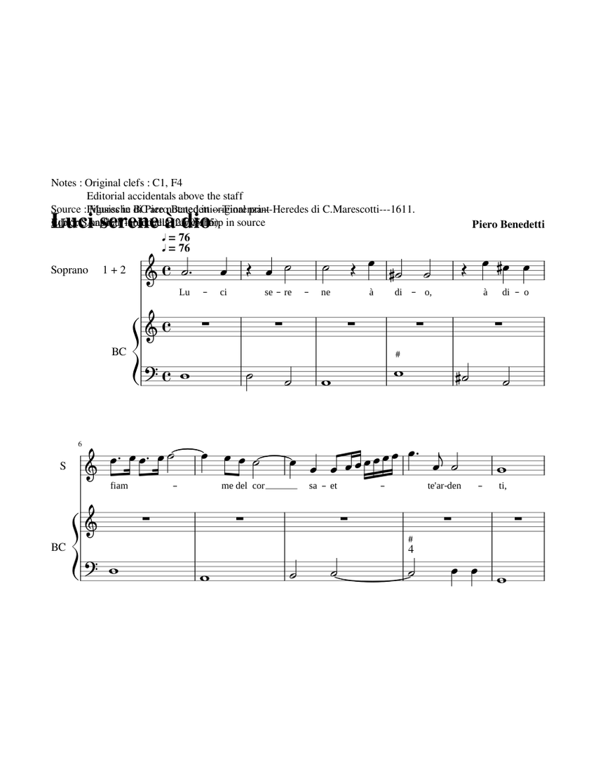 Luci serene à dio - Piero Benedetti Sheet music for Piano, Vocals ...