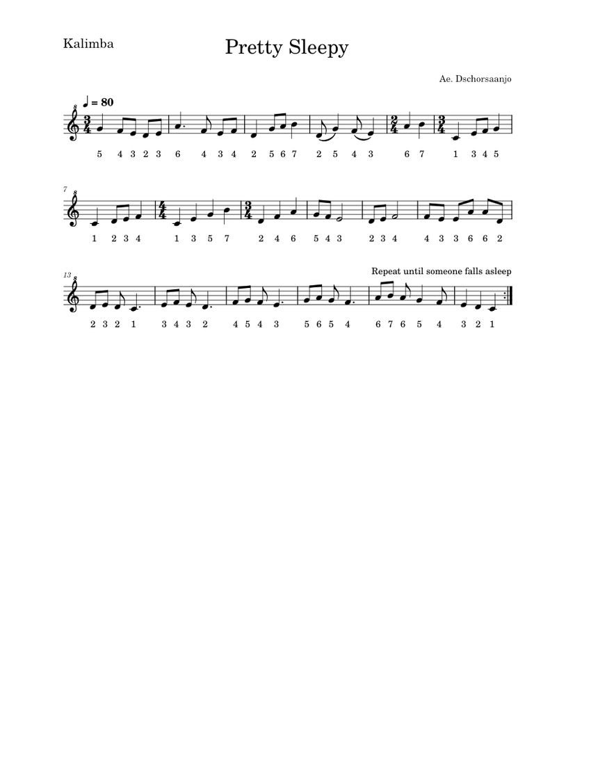 Pretty Sleepy Sheet music for Kalimba (Solo) | Musescore.com