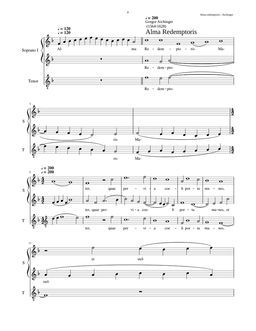 Alma Redemptoris mater a 3 - Gregor Aichinger Sheet music for Tenor ...