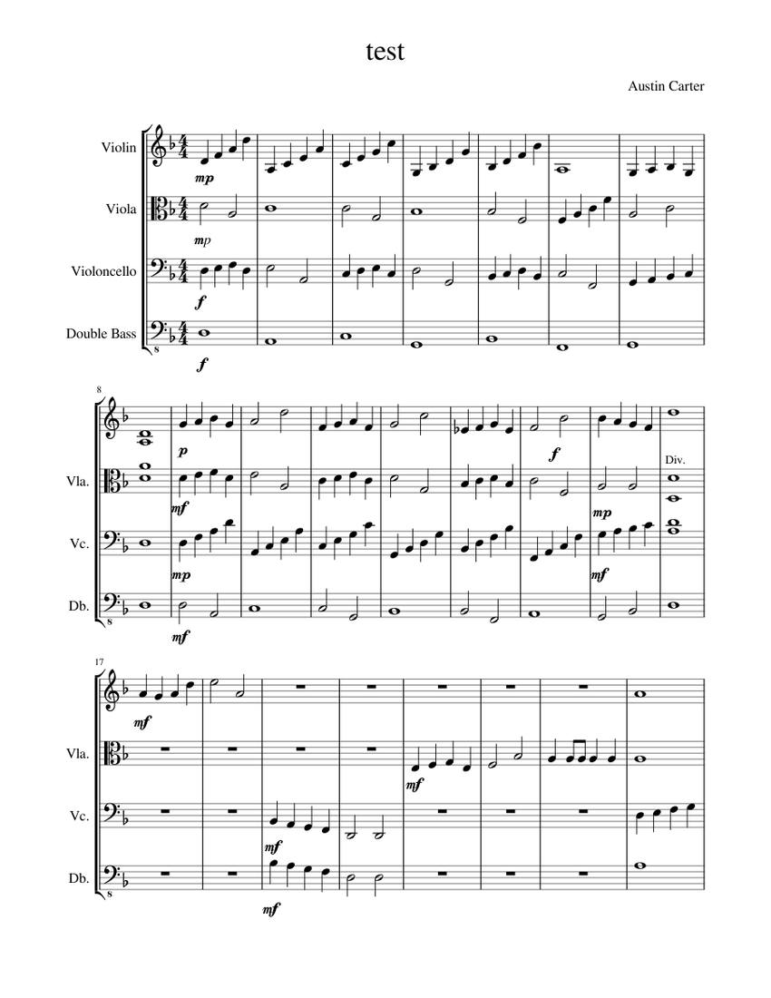 test Sheet music for Contrabass, Violin, Viola, Cello (String Ensemble ...