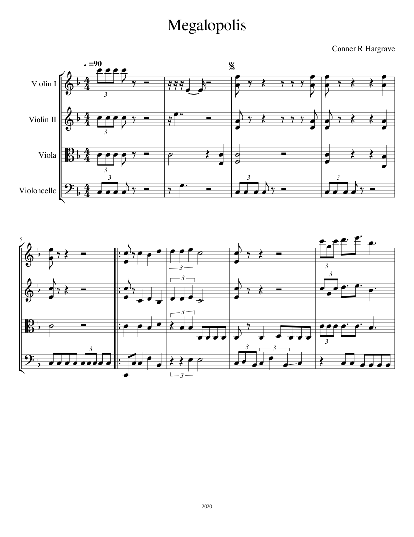 Megalopolis V2 Sheet music for Violin, Viola, Cello (String Quartet ...