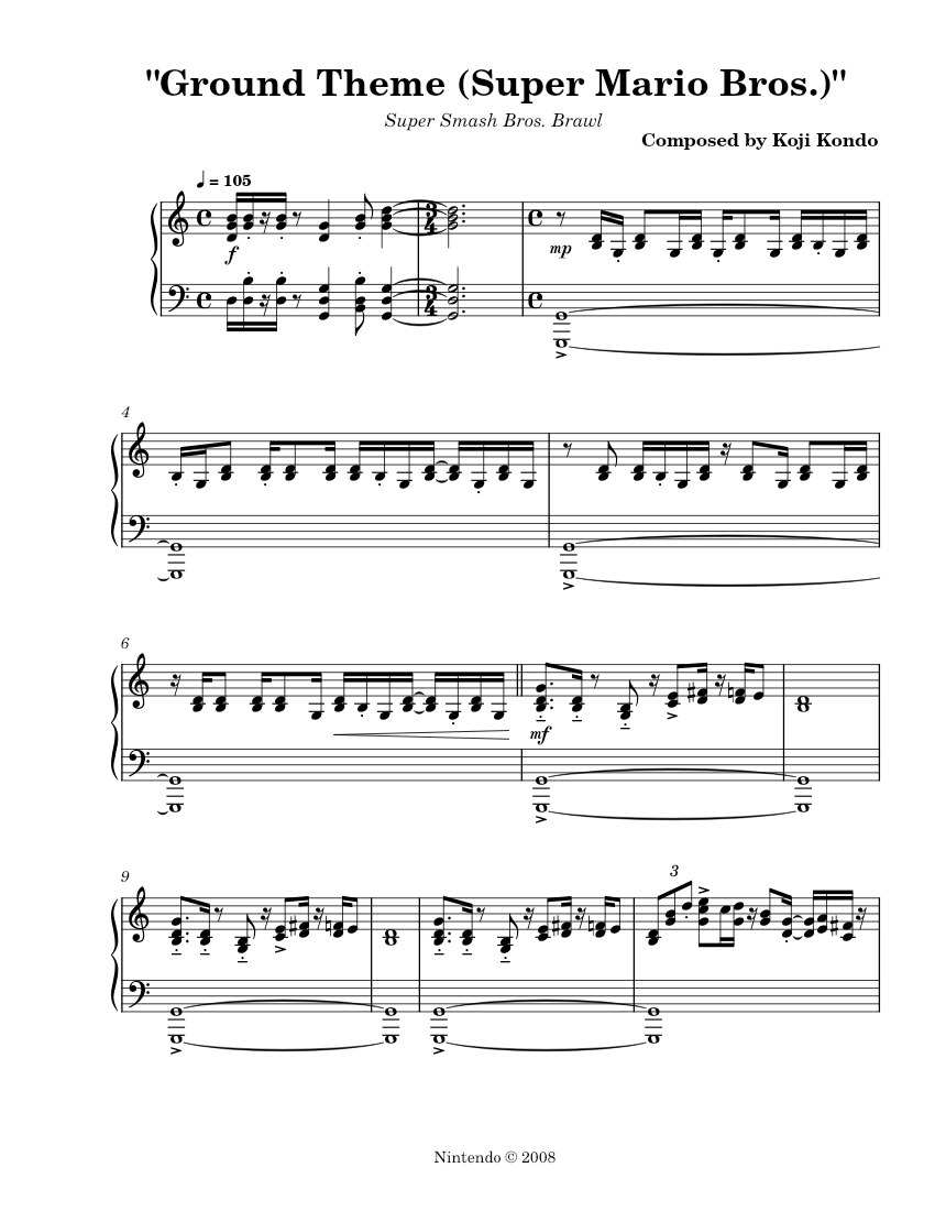 Super Mario Bros. - "Ground Theme" – Koji Kondo Sheet music for Piano ...