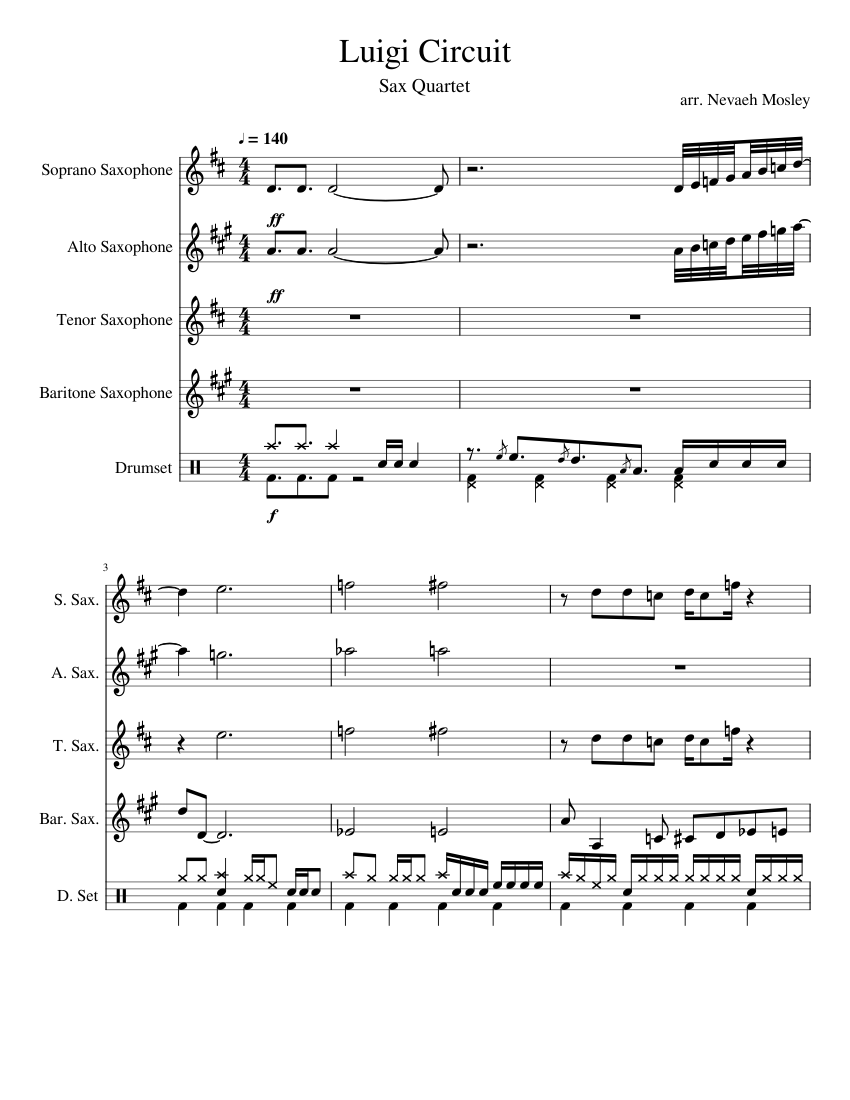 Luigi Circuit (SATB Saxophone Quartet) Sheet music for Saxophone alto ...