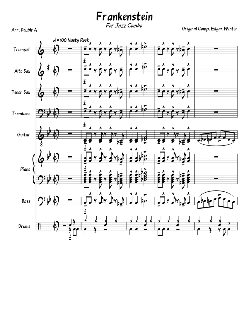 Frankenstein: Jazz Combo Sheet Music for Piano, Trombone, Saxophone ...