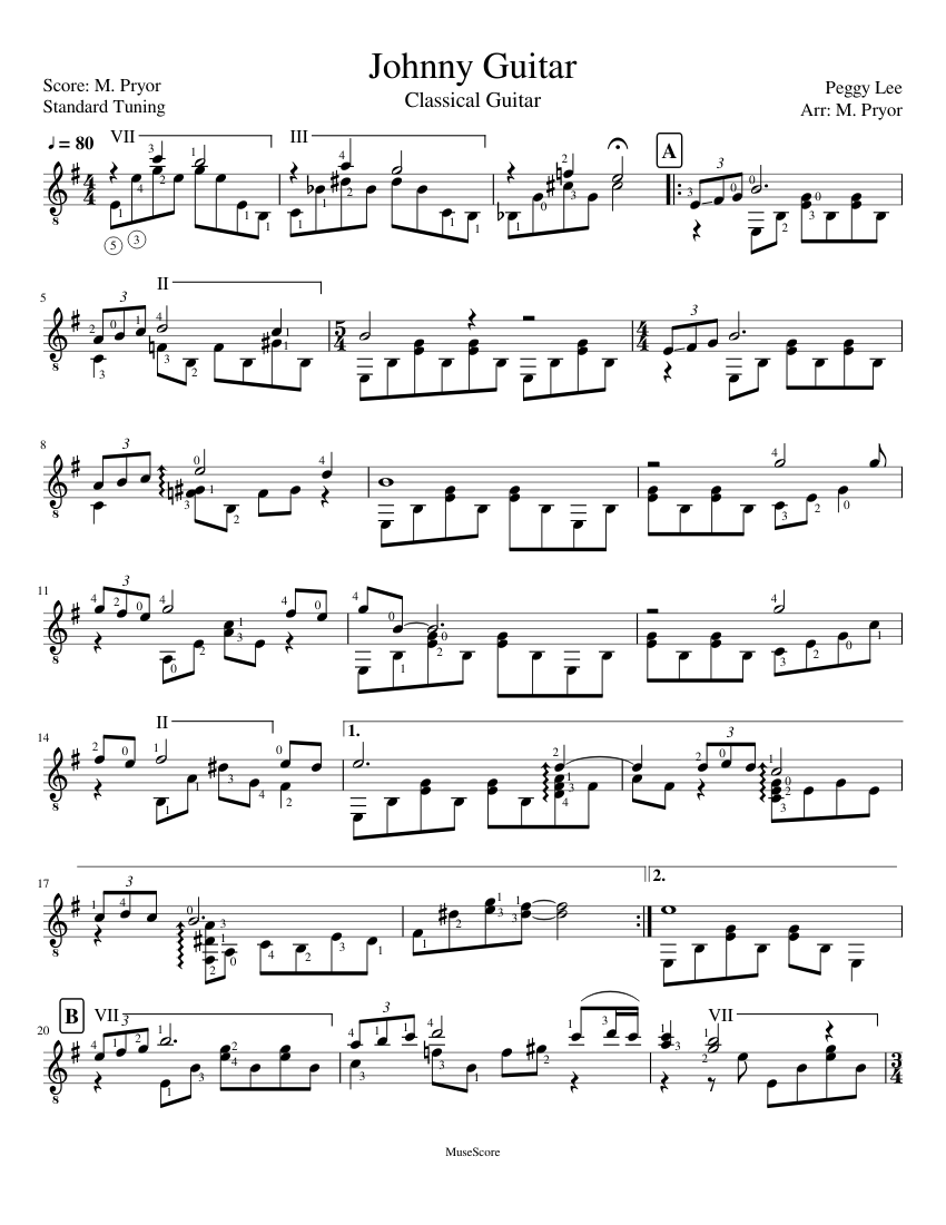 Johnny Guitar Sheet Music for Guitar (Solo) | MuseScore.com