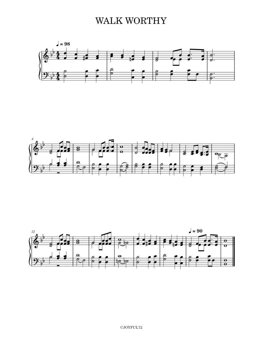 WALK WORTHY Sheet Music for Piano (Solo) Easy | MuseScore.com
