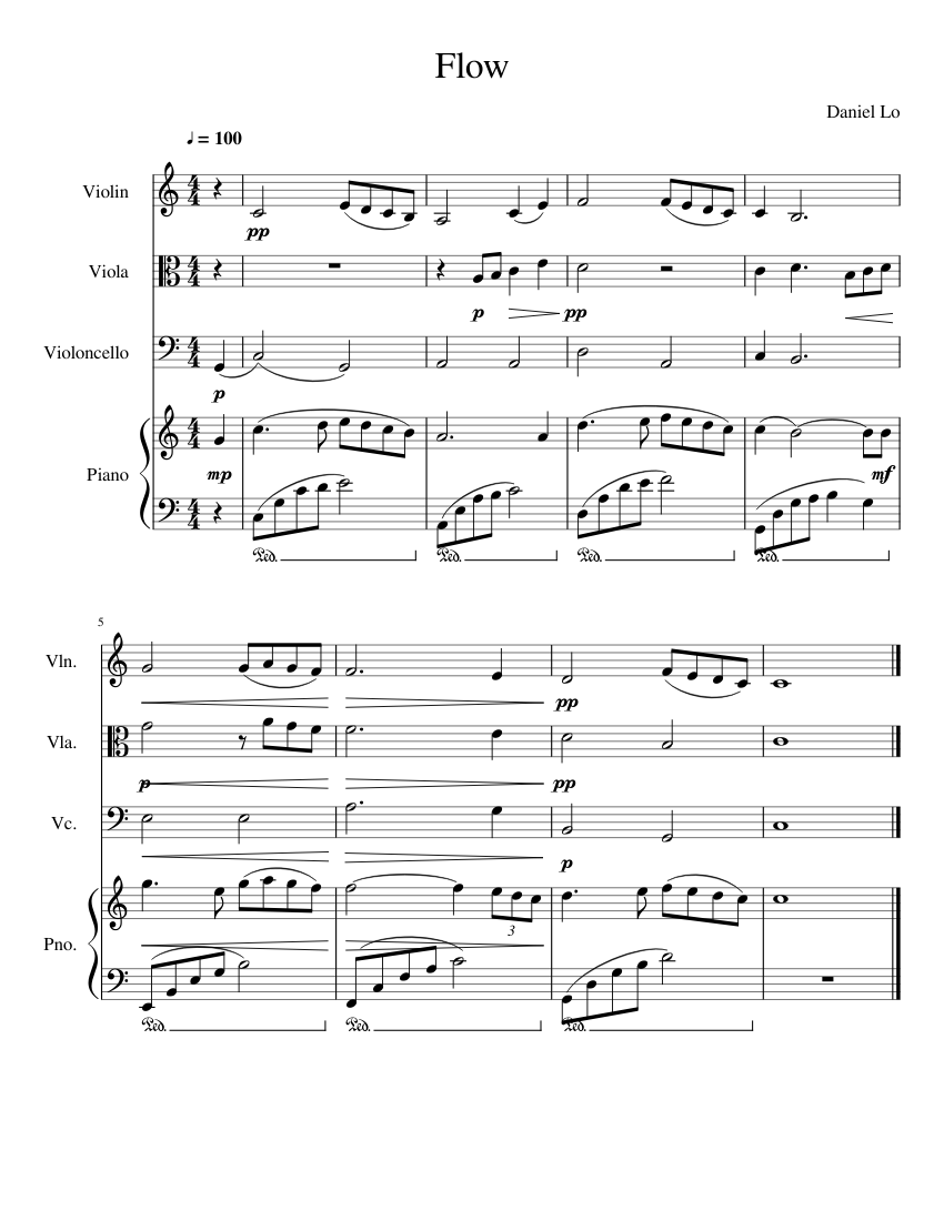 Flow Sheet music for Piano, Violin, Viola, Cello (Piano Quartet ...