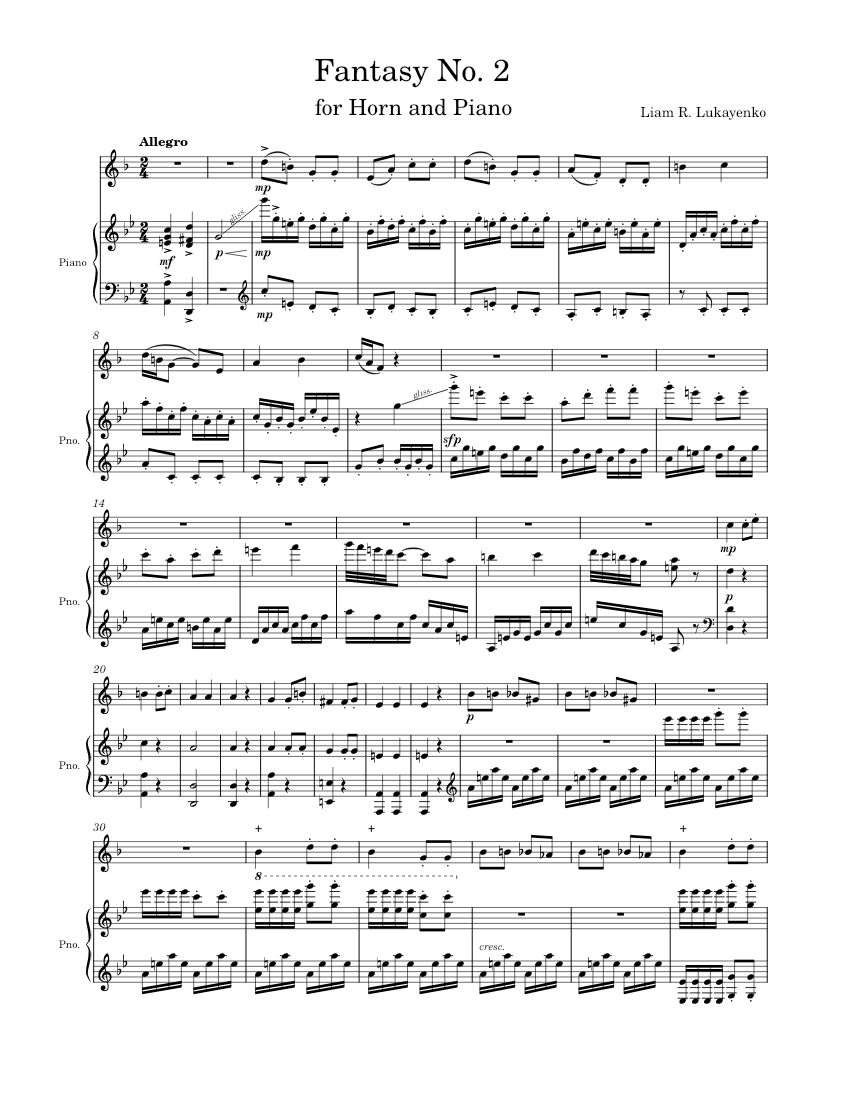 Fantasy No.2 Sheet music for Piano, French horn (Solo) | Musescore.com