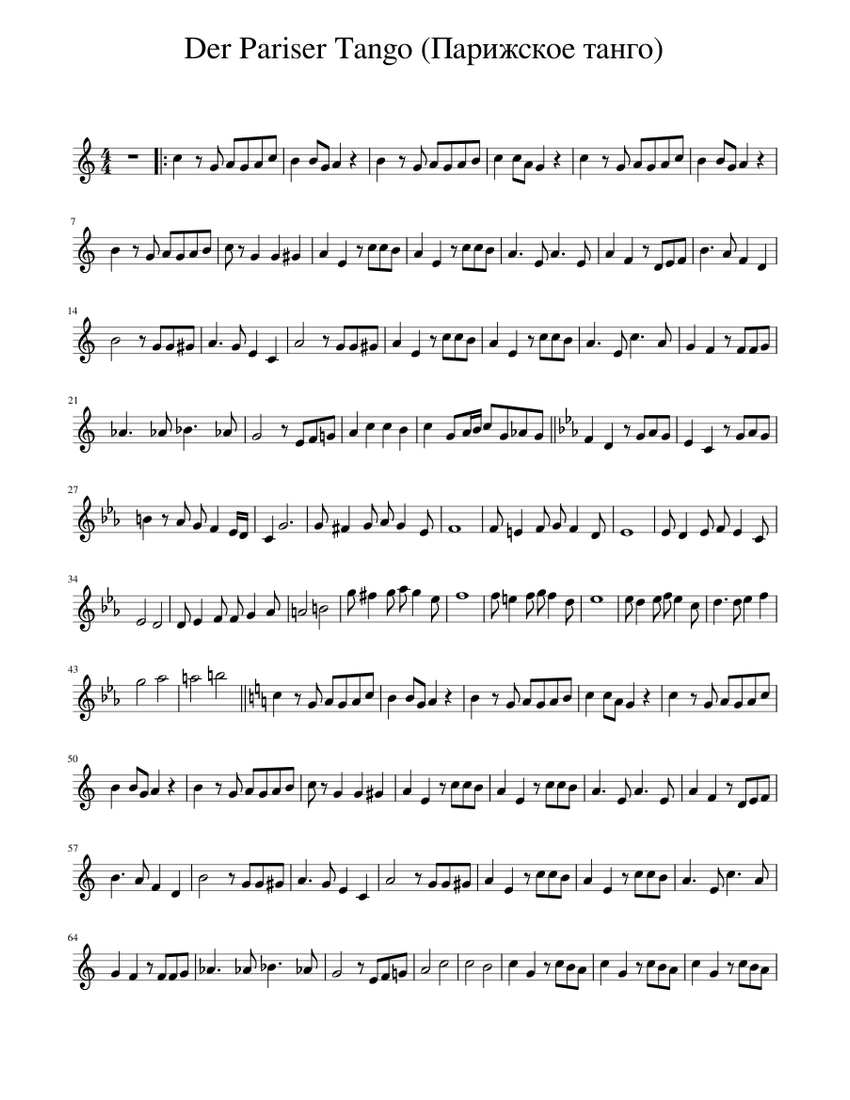 Der Pariser Tango Sheet Music for Piano (Solo) Easy | MuseScore.com