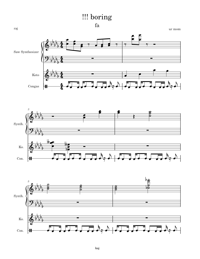 boring Sheet music for Synthesizer, Conga, Strings - plucked (other ...