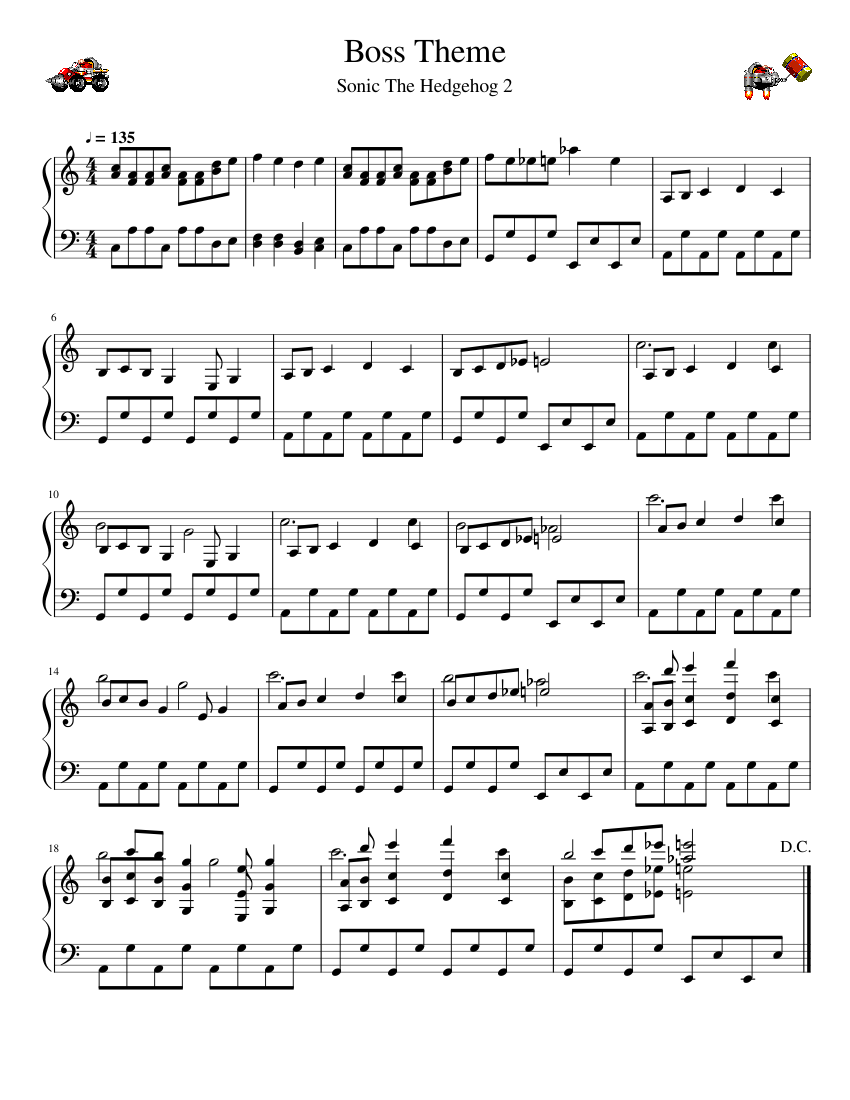 Sonic The Hedgehog 2 - Boss Theme Sheet Music for Piano (Solo ...