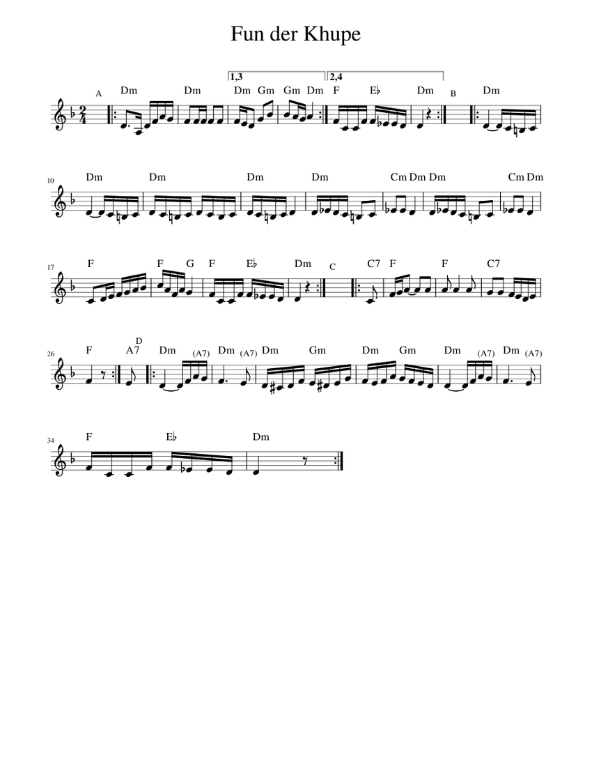 Fun der Khupe Sheet music for Piano (Solo) | Musescore.com