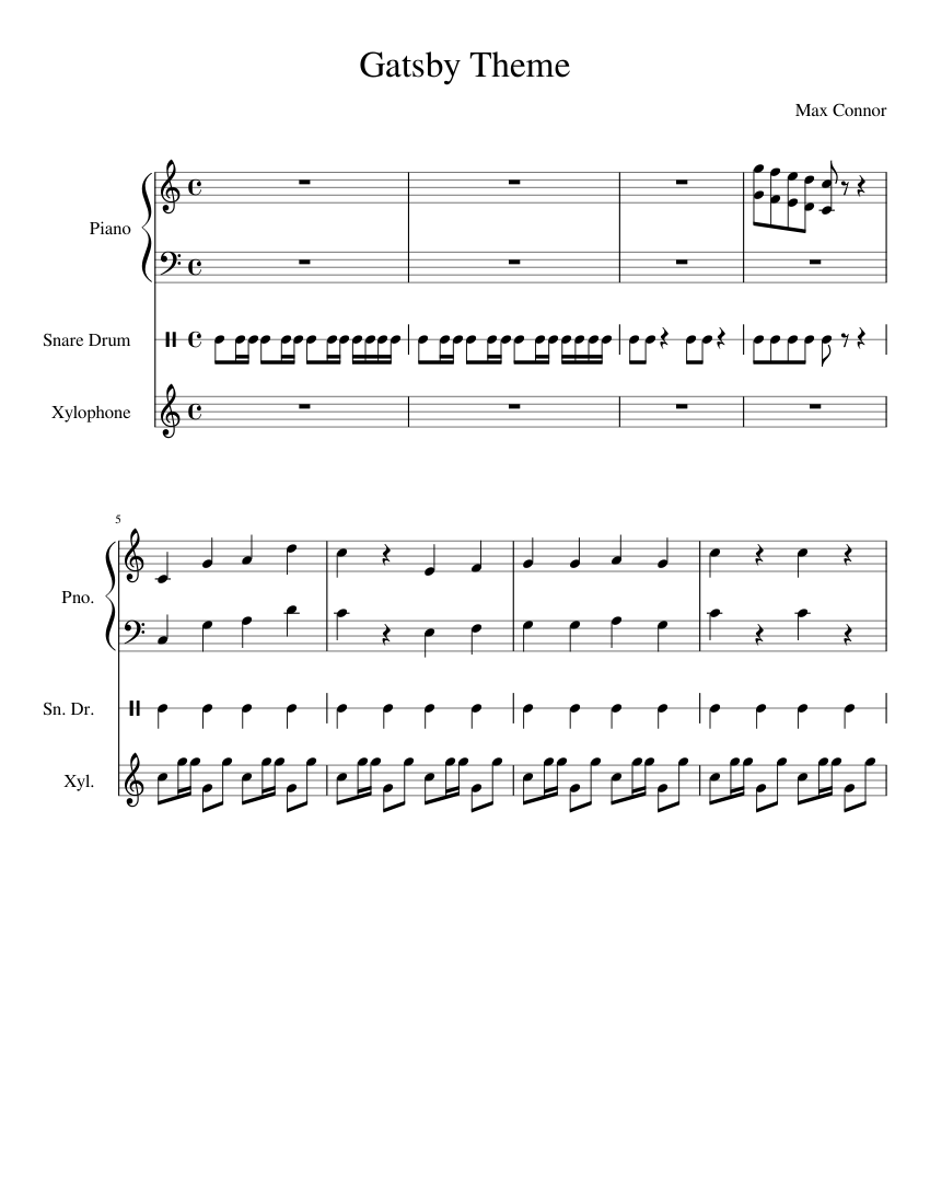 Gatsby Theme Sheet music for Piano, Snare drum, Xylophone (Solo ...