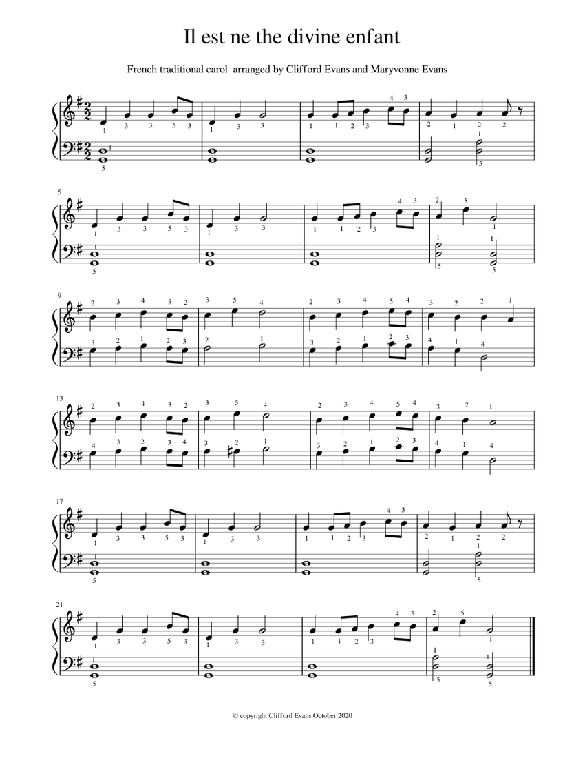 Il est ne le divine enfant – Anon - traditional Sheet music for Piano ...